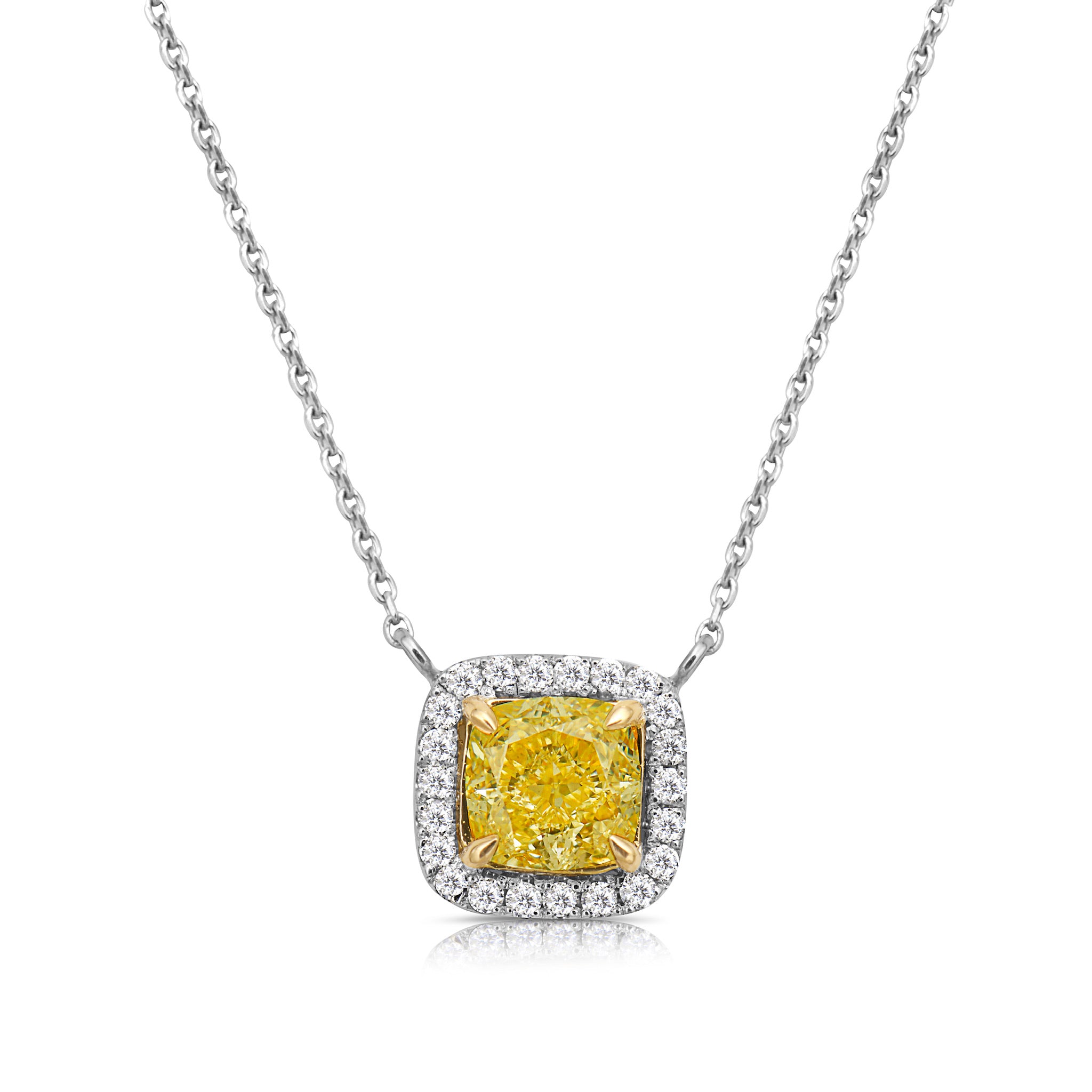 Yellow Diamond Cushion Halo Pendant – Namdar Diamonds