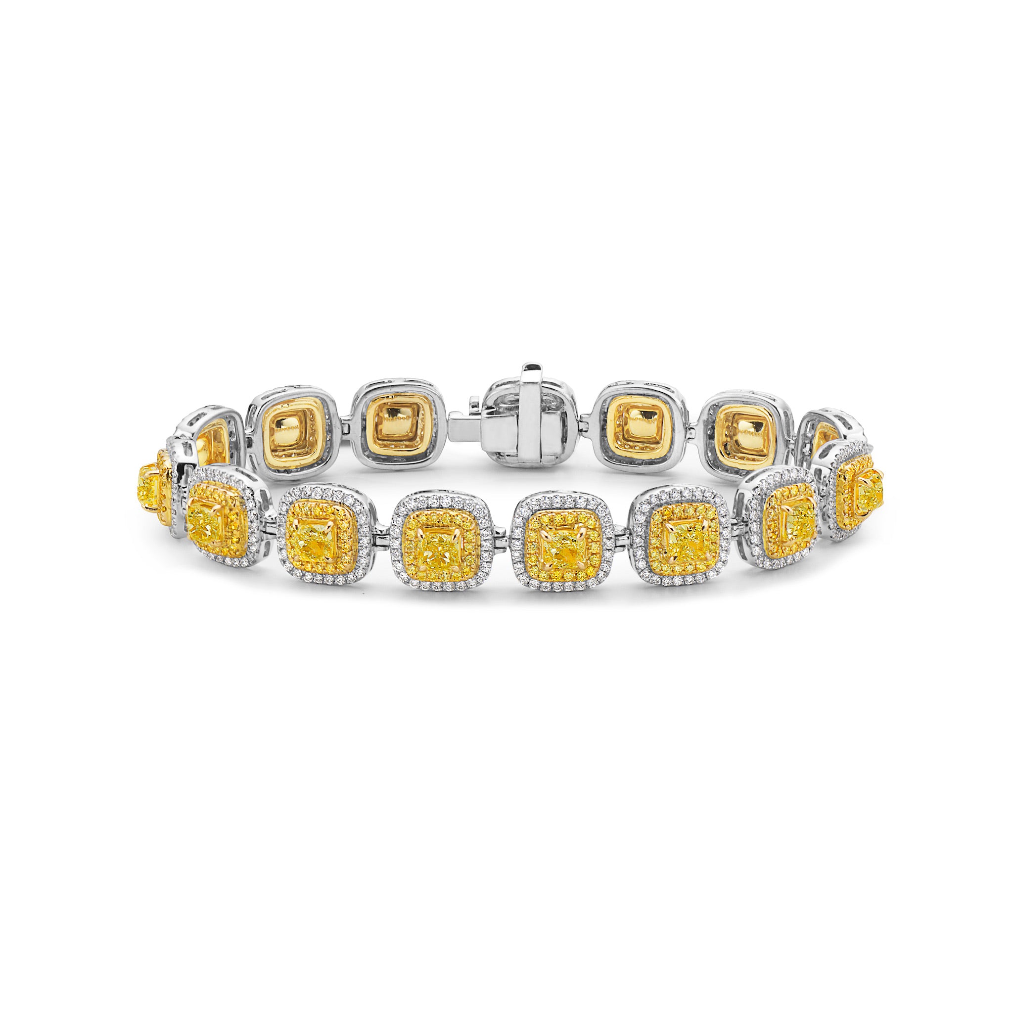 Fancy Yellow Cushion Double Halo Bracelet – Namdar Diamonds